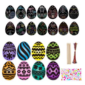 mocossmy easter scratch rainbow art cards,22 pcs double sided easter egg bunny magic colorful scratch paper art crafts for kids boys girls easter party favor supplies gifts games activities decoration