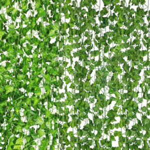 giftown 12 strands 84ft artificial ivy garland fake leaf plants hanging vine uv resistant green leaves for home kitchen garden office wedding wall décor