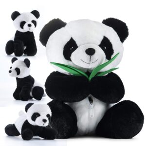 prextex 13" plush panda bear zippered carrier & 3 cubs plushies | soft panda bear stuffed animal, panda plush toy, stuffed panda toys, kid toy, pillow | birthday gifts, panda gifts for girls&boys