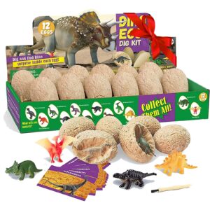 dotsog easter eggs gifts for kids,12 pack dino eggs dig kit, dinosaur toys for kids open unique large surprise dinosaur filled eggs archaeology preschool educational science for children & adult.