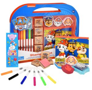 gift boutique paw patrol kids coloring stamper and activity set, mess free craft kit for toddlers boys and girls, drawing art supplies included sketchbook, bookmark, 3 foam and 4 wooden stampers