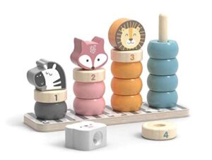 moderngenic geometric wooden animal stacker, stacking & nesting educational stacking tower with rings and animals for toddlers