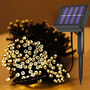 upgraded solar string lights outdoor waterproof 300led 75.5ft solar christmas lights 8 modes warm white solar lights outdoor for gardens, wedding, party, christmas, outdoor decorations