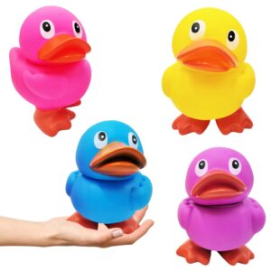 the dreidel company jumbo rubber duck toy with flippers, squeeze to squeak n' quack, giant rubber duckies for kids, bath, baby shower, birthday, pool activity,6.5" tall (2-pack assorted)