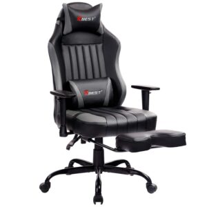 kbest massage gaming chair - high back racing pc computer desk office chair swivel ergonomic executive leather chair with adjustable back angle, armrests and footrest (gray)