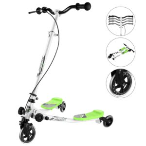 swing scooter, casulo swing wiggle scooter, foldable wiggle scooter 3-level adjustable | 3 wheels self push kids scooter for boys &girls age 5+ [us stock] (green)