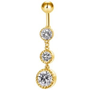 cocharm gold dangling belly button rings 14g stainless steel belly piercing long cz dangly navel rings for women dangle belly bar