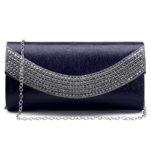 dasein womens clutch purses rhinestone evening bags formal wedding party purse prom handbags (navy)