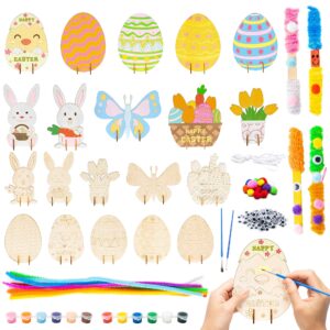 mallmall6 60pcs easter wooden diy art crafts for kids early learning painting kits unfinished art project preschool classroom activities painting your own ornaments party gifts decor for tree home