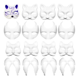 lynkaye white plain masks,16 pcs diy unpainted masquerade masks craft mardi gras dance cosplay party mask costume (16 pcs) (style b)