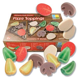 yellow door sensory play stones, pizza toppings