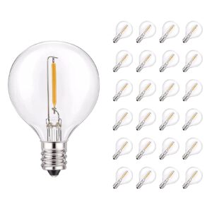 genixgreen 1w g40 led light bulb 25ft string light 2700k, e12 socket outdoor replacement light bulbs for cafe bistro backyard garden indoor outside patio, pack of 25