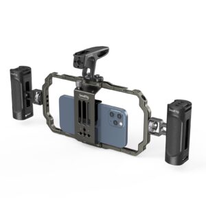 smallrig universal phone video rig kit for iphone 16 15 14 13 12 pro max, aluminum handheld phone cage with handles, video stabilizer rig for vlog videography live streaming