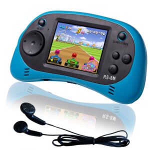 easegmer 16 bit kids handheld games built-in 220 hd video games, 2.5 inch portable game player with headphones - best travel electronic toys for toddlers age 3-10 years old children (blue)