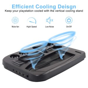 ps5 controller charger，multifunctional ps5 cooling base,cooler fan for ps5 console, improve the operational life span， dual handles can be charged at the same time