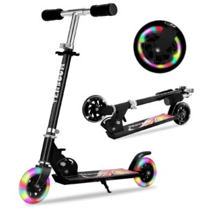 tenboom scooter toys for kids ages 6-12/3-5, light up wheels christmas birthday gifts for girls boys, easy folding kids scooter with 3 levels adjustable handlebar