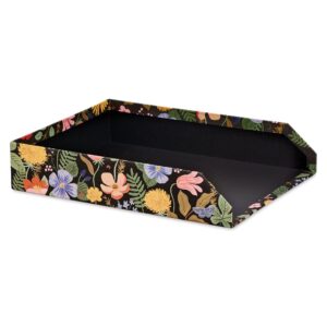 rifle paper co. garden party letter tray, features full color illustrated print, and metallic gold foil accents, fits letter-sized notepads and paper, matches garden party collection