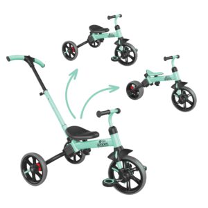 yvolution 3 in 1 flippa toddler trike, for boys and girls 2 to 5 years old, convertible push tricycle, balance bike, with footrest and parent steering, adjustable seat and handlebars, max weight 55lbs