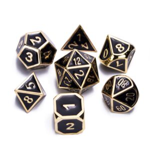 guoer black metal dnd dice set 7 die metal polyhedral dice set with gift metal box for table games or role-playing games(black)