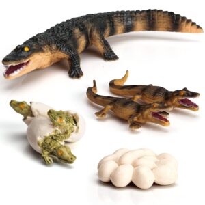 fantarea 4 pcs wild wildlife animal figures creatures action models life cycle crocodile alligator figure ornament cake toppers party favors supplies cognitive toy for boys girls kids