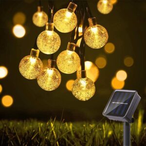 snomyrs solar string lights outdoor 50led 22.9ft patio lights, waterproof solar crystal decor ball light with 8 lighting modes for garden patio home porch wedding party decor (warm white