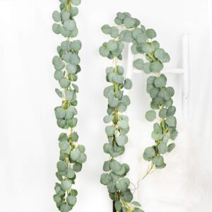 dearhouse 2pc artificial eucalyptus garland faux silk eucalyptus leaves vines handmade garland greenery wedding backdrop arch table decor, 6.1ft/pc