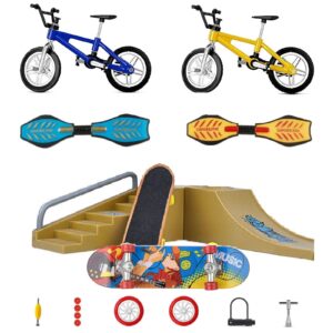 yoeevi mini finger sports park ramp toys set, skateboards/bikes/swing boards/replacement wheels and tools with ramp and rail park stair educational finger toy set for kids party favor