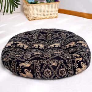 egobuy meditation cushion, round floor seat cushion cotton linen sitting pillow yoga pillow tatami mat for home decor garden party, 22x22 inch, black elephant