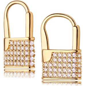 mevecco lock earrings padlock huggie hoop earrings 18k gold plated dainty micro pave cz lock dangle charm mini lovers padlock earrings minimalist stacking hoop earrings