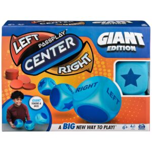 spin master games, left center right giant edition, family game for indoor & outdoor fun with big oversized board, for family and kids, 2-4 players, ages 6 & up