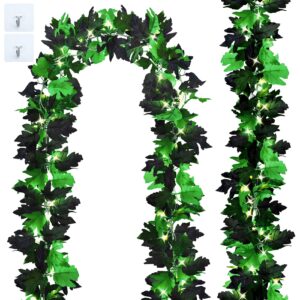 2 pack fall garland mixed color for home autumn harvest thanksgiving halloween decor indoor outdoor decorations, deep green