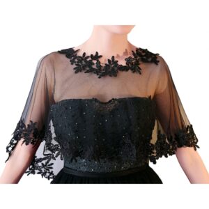 ayliss women lace wedding shawls wrap bridal embroidered shrug bolero cape shoulder covers up evening prom party dress (black)