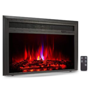 vonluce 32 inch embedded space heater, recessed electric fireplace insert with 750/1500w heating modes, 6 flame effects, remote control and thermostat for tv stands mantels & living room, black