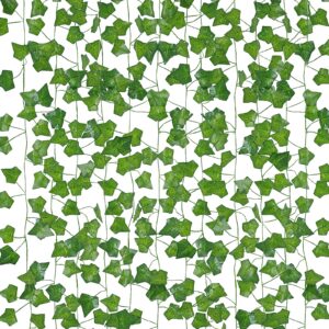 homoga 12 strands artificial ivy leaf plants vine hanging garland fake foliage flowers home kitchen garden office wedding wall decor 84 feet, green