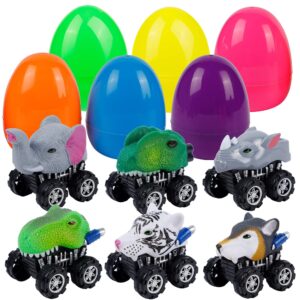 dr.dudu large easter eggs with toys inside, 4 x 3, 6 pcs easter surprise eggs with 6 pcs animal pullback toy cars, egg toys for