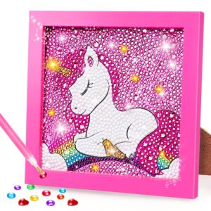 toy life 5d diamond gems kits for kids with wooden frame diamond arts and crafts for kids ages 6 8 10 12 gem art painting kit unicorn diamond dots painting kits for kids art project