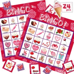 letily bingo cards valentine cards for kids adults-24 players valentine's day bingo game for kids card games school classroom games birthday party favors supplies valentine gifts for boys girls