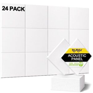 bubos 24 pack acoustic panels soundproof wall panels,12“x12“x0.4" sound absorbing panels acoustical wall panels padding,acoustic treatment for recording studio,office,home studio,white