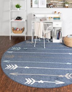 unique loom autumn collection area rug - arrow (3' 3" round, navy blue/ gray)