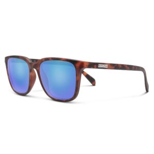 suncloud boundary polarized sunglasses, matte tortoise/polarized blue mirror, one size