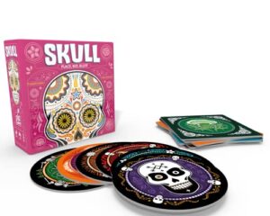 skull party game - bluffing and strategy game fun for game night, family board game for kids & adults, ages 13+, 3-6 players, 30 minute playtime, made by space cowboys