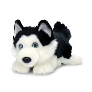 aurora world miyoni black lying husky plush - super soft 11" realistic stuffed animal toy