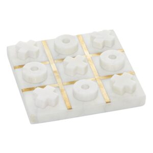 deco 79 marble tic tac toe game set with gold inlay, 6" x 6" x 1", white