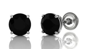 alevira black cubic zirconia stud earrings - 1.0 tcw round cut stone in 14k white gold - faux black diamond stud cz