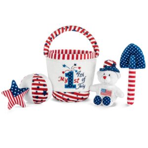 genius baby toys american flag toy and usa plush playset - my 1st 4th of july baby toys - soft plush sand bucket with 4 sensory infant toys - fun beach toy - perfect for small hands