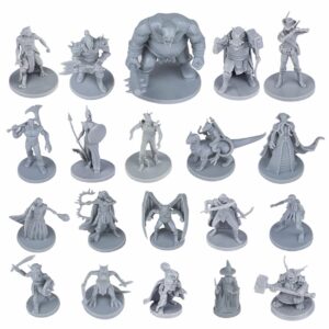 path gaming 20 unique fantasy tabletop miniatures for dungeons and dragons miniatures. 28mm scaled 20 unique designs, bulk unpainted miniatures, great for d&d miniatures