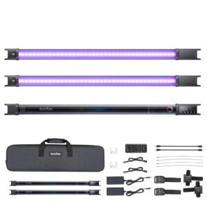 godox tl60 rgb tube light,cri 96 tlci 98,color temper 2700k~6500k,100% brightness (lux),39 fx effects,2.4g wireless,support app control/dmx control (2pcs)