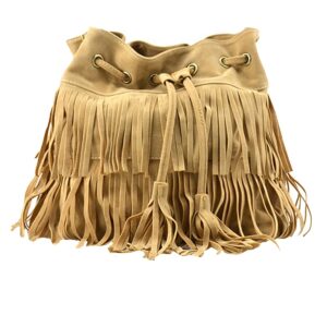 heidi women's fringed bucket purse tassel faux suede shoulder bag ring top-handle crossbody bag apricot