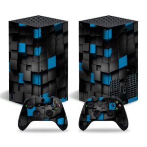 xbox series x stickers full body vinyl skin decal protective cover for microsoft xbox series x console and controllers (blue&black block)