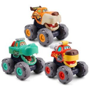 nicknack baby monster trucks toy for 1 2 3 year olds - pull back cars push and go friction powered toy cars for boys trucks for toddler car toy vehicles